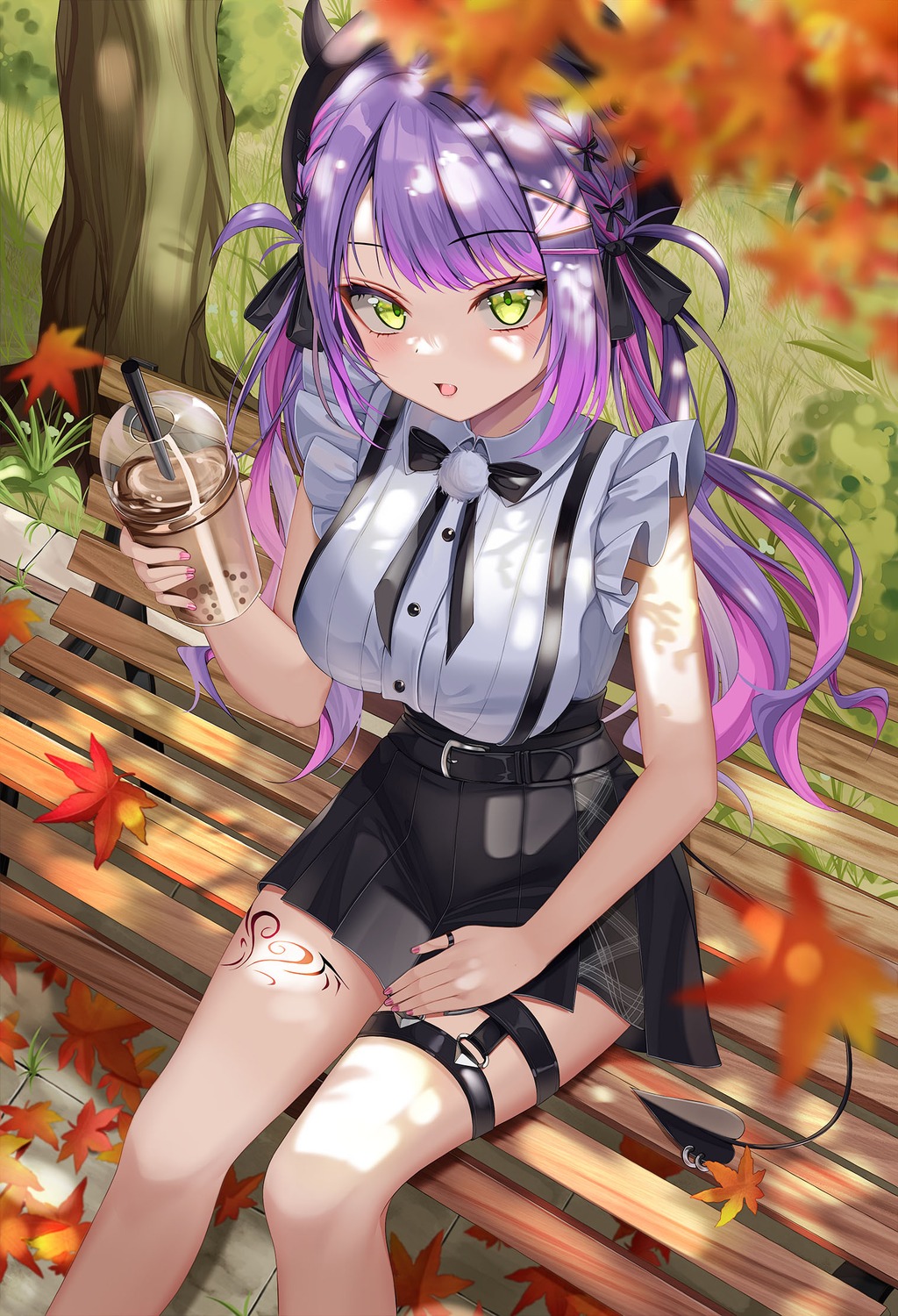 chanpower233 hololive tokoyami towa devil garter horns tail tattoo | #1129102 | yande.re